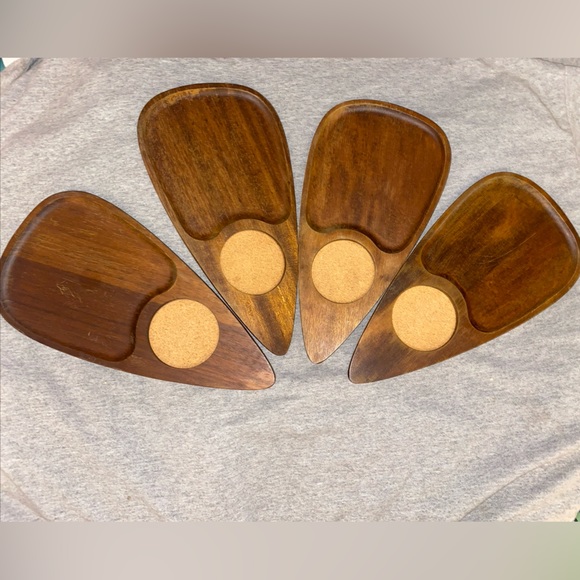 Sere Wood | Dining | Vintage 4piece Sere Wood Snack Trays Cork Coasters ...